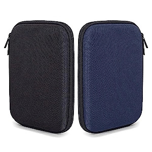 Ginsco 2pcs EVA Hard Carrying Case for Portable External Hard Drive Power Bank Charger USB Cable Battery Case (Black+Blue)