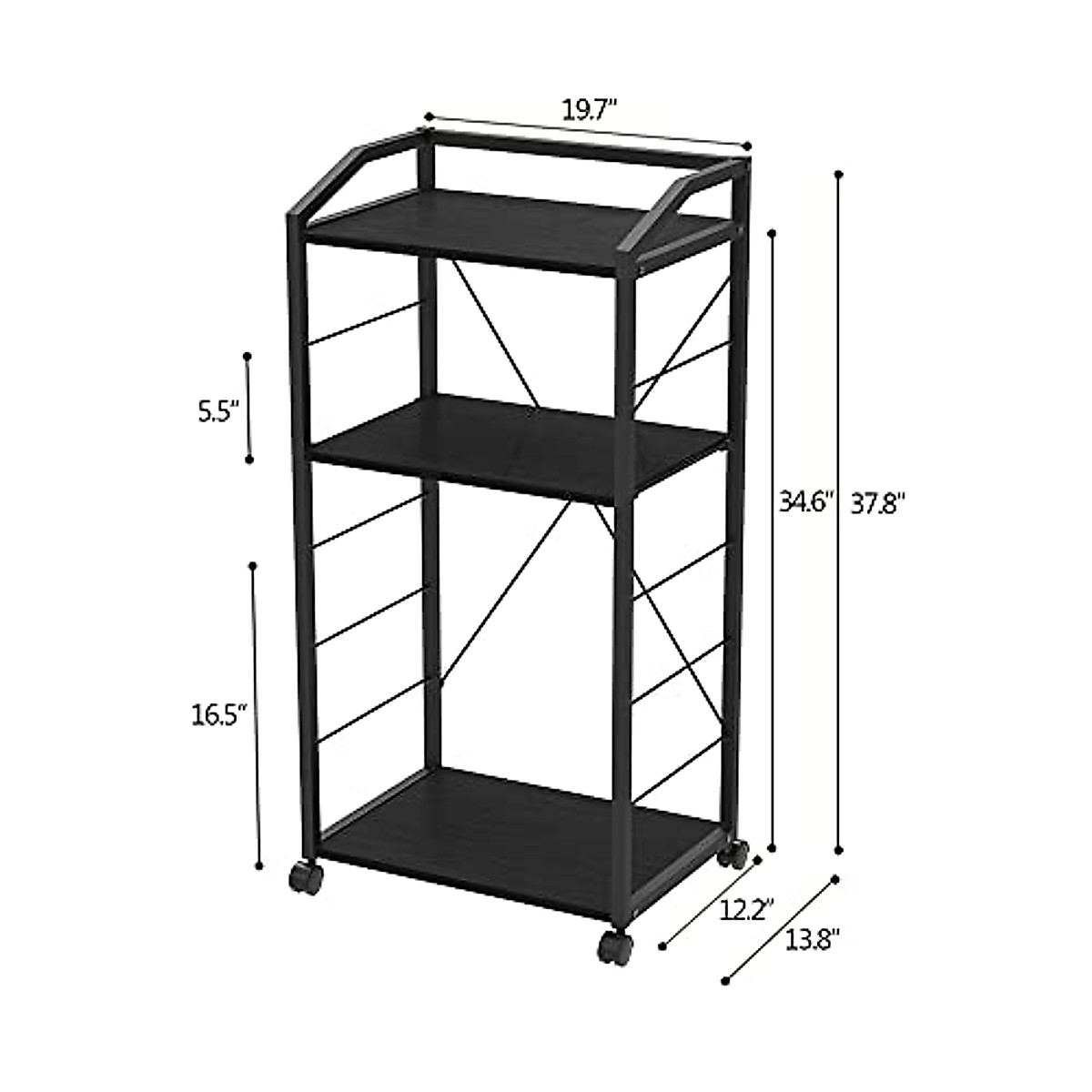 VEDECASA Large 3-Tier Mobile Printer Stand Computer Tower Stand PC Stand CPU Stand Retro Farmhouse Wood Printer Shelf for Home Office Kitchen Organizer Storage with 8 Hooks Caster Wheels (Black)