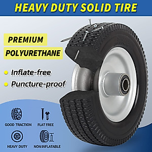 GICOOL 8-Inch Flat-free Tire, 2.50-4 Solid Tire and Wheel, 5/8" Bearings, 2.2" Offset Hub for Hand Truck Garden Wagon Trolley Dolly Replacement, 2 Pack