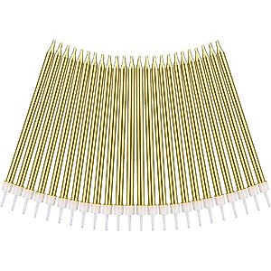 URAQT Birthday Candles, 24 Pcs Metallic Birthday Cake Candles in Holders, 5.1 inch Long Thin Golden Candles Cupcake Candles for Birthday Wedding Baby Shower Party Decoration
