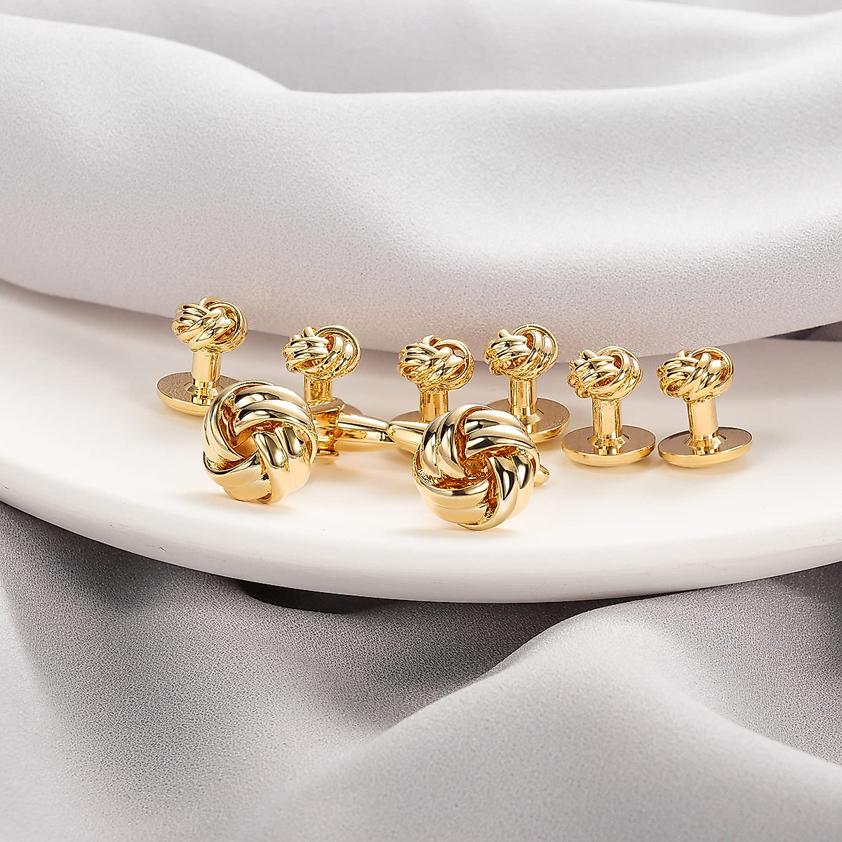 HAWSON Flower Knot Cufflinks and Tuxedo Studs Set Men Dress Shirt Studs Wedding Business Accessories (Gold Tone)