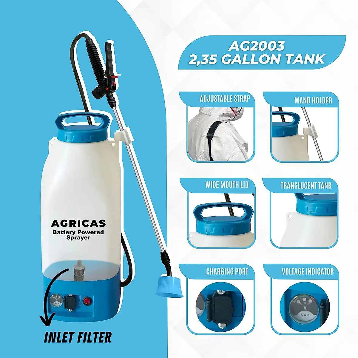 AGRICAS 2.35 Gallon Battery Powered Sprayer