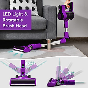 COSTWAY Cordless Vacuum Cleaner, 3-in-1 Handheld Stick Vacuum with 45-Minute Runtime & 2000mAh Rechargeable Battery, Wall-Mounted Lightweight Vacuum for Car, Pet Hair, Hard Floor & Carpet (Purple)