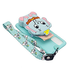 Yewos Coin Purse Case Case Compatible with Samsung Galaxy A12 5G Cute 3D Animals Elephant Cartoon Soft Light Blue Silicone Wallet Case with Wrist Strap,Cool Kawaii Funny Kids Teens Girls Cover