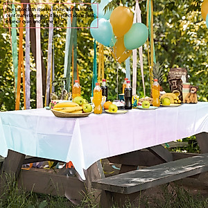 2 Pieces Iridescence White Tablecloth, 40 x 108“ Disposable Shiny Laser Table Cloth, Glitter Plastic Tablecloths, Holographic Iridescent Table Cover for Party Decoration, Wedding and Banquet