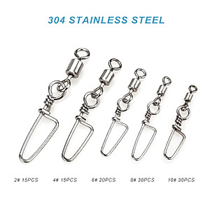110PCS Stainless Steel Barrel Snap Swivel Fishing Accessories, Premium Fishing Gear Equipment with Ball Bearing Swivels Snaps Connector for Quick Connect Fishing Lures