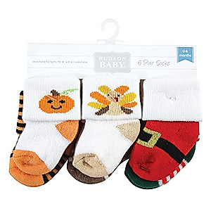 Hudson Baby Baby Holiday Newborn Terry Socks, Halloween Christmas, 0-6 Months