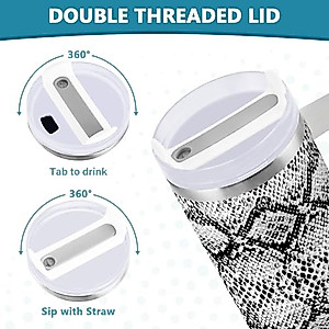 Joisal Black Snakeskin Texture Travel Tumbler Reusable Insulated Water Bottle with Handle Coffee Mug