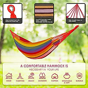 Gold Armour Hammock, Brazilian Style Hammock with Tree Straps for Hanging Durable Hammock, Portable Single Double Hammock for Camping Outdoor Indoor Patio Backyard (Rainbow)