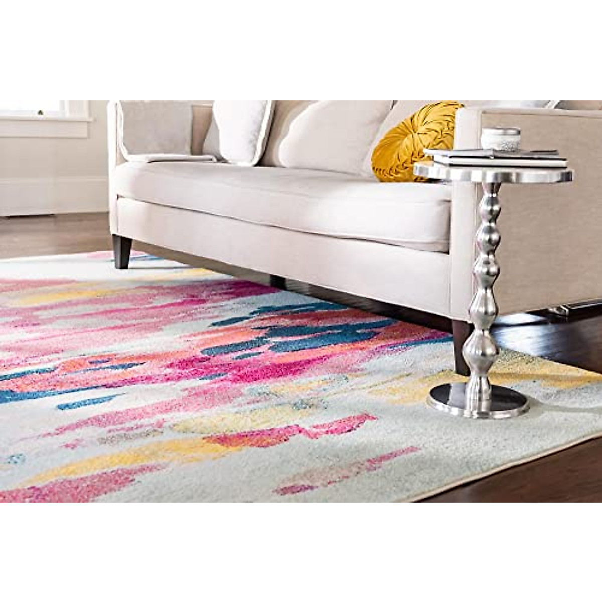 Unique Loom Estrella Collection Light Colors, Abstract, Modern, Vibrant Area Rug, 5 ft x 8 ft, Pink/Ivory