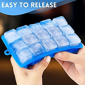 Large Ice Cube Trays with Lid,3 Pack Silicone Ice Cube Molds,15 Big Square Ice Cube Trays for Freezer Containers,Stackable Ice Maker for Cocktails,Whiskey,Easy Release & BPA Free(Blue/Green/Purple)