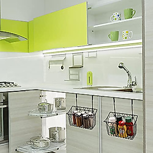 TOPZEA 2 Pack Grid Storage Baskets with Hooks, Metal Hanging Basket Kitchen Storage Organizer Holder Over Cabinet Door Basket for Cutting Board, Kitchen Wrap, Foil, Cleaning Supplies, Bakeware