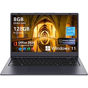 Coolby Laptop Computer, 14.1 inch Windows 11 Laptop with HD Display, 8GB RAM/128GB SSD, Intel N5095 Quad Core Notebook PC, Support 2.4G/5G Hz WiFi, BT,