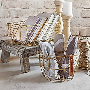 Creative Brands Heartfelt Collection-Round Metal Basket, 12 x 7-Inch, Gold