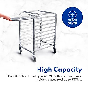 New Star Foodservice 36510 Commercial-Grade Aluminum 10-Tier Sheet Pan/Bun Pan Rack, 26" L x 20" W x 38" H with Brake Wheels
