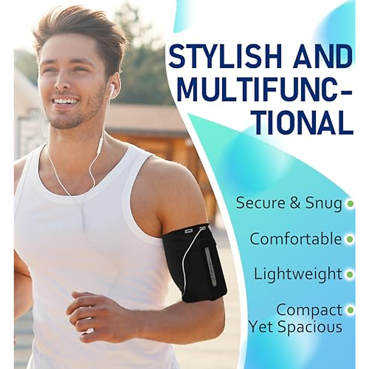 HiRui Running Armband Sleeve Universal Sports Armband Cell Phone Holder Armband for Exercise Workout, Compatible with iPhone 15/14/13/Plus/Pro Samsung Galaxy All Phones (M, Black)