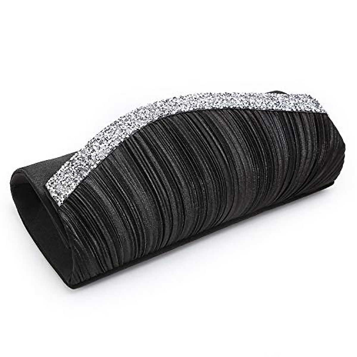 Dasein Women Satin Evening Bags Clutch Purses Wedding Purse Formal Handbags Party Prom Clutches with Rhinestone(Black)