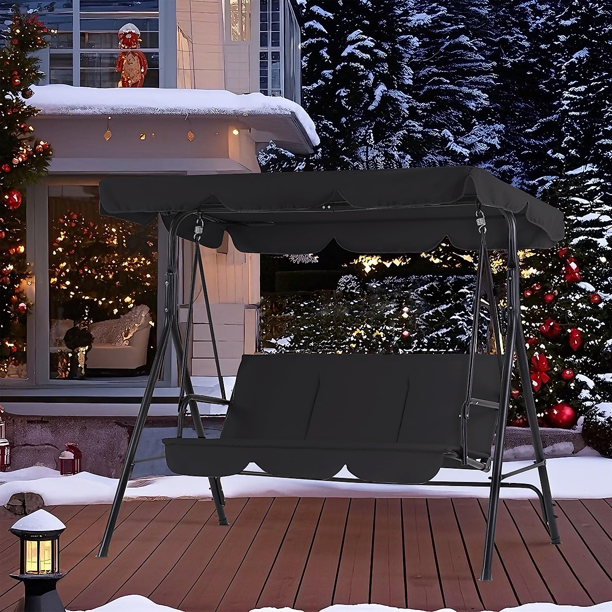 MCombo 3-Person Outdoor Patio Swing Chair, Convertible Canopy Hanging Swing Glider Lounge Chair, Removable Cushions, 4003 (Brown)