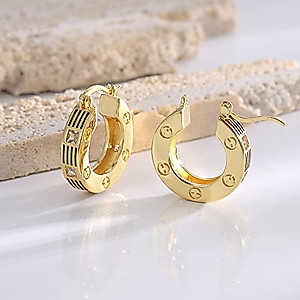 CZYJEW Gold Hoop Earrings for Women 14K Gold Plated with 925 Sterling Silver Post Hoop Earrings for Girls Mini Gold Earrings Inlay CZ Gems for Women