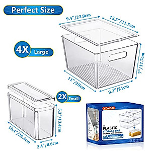 VOMOSI Large Clear Plastic Storage Bins with Lids - 6 Pack Stackable Bins for Pantry Organization, Office, and Bathroom Kitchen