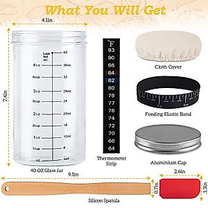 Tyniaide 40oz/1200ml Sourdough Starter Kit – Extra Thermometer Strips and Breathable Covers Included in Sourdough Starter Jar – A Perfect Sourdough Bread Starter Kit for Beginners to Expert