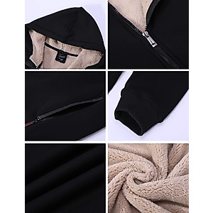 Flygo Hoodies for Men Zip Up Winter Fleece Sherpa Lined Sweatshirt Warm Jacket(Black-XL)