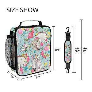 Lunch Box for Girls Horse And Flower Lunch Bag Insulated Lunch Boxes Cooler Lunch Tote with Shoulder Strap for School Picnic