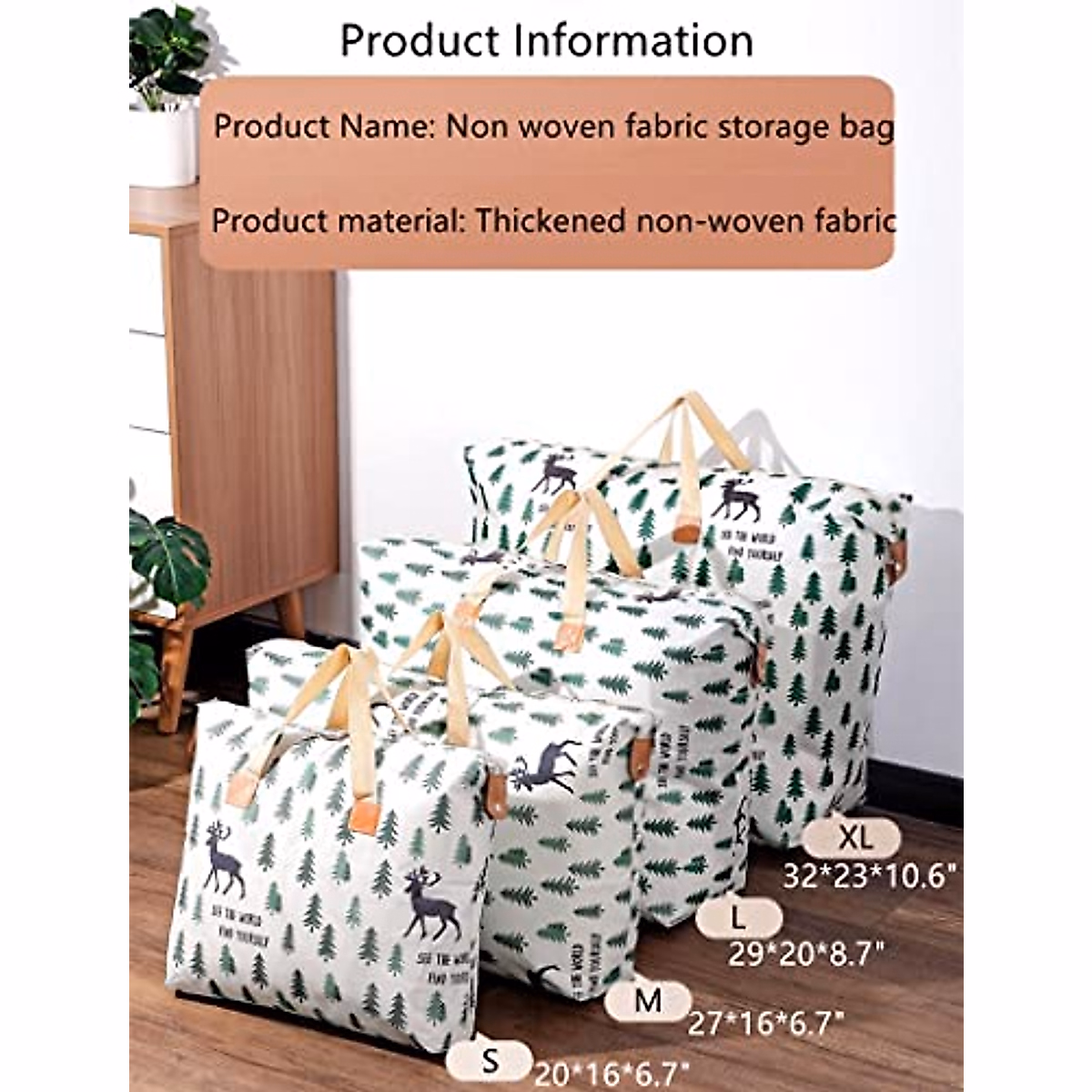 Heavy Duty Oversized Storage Bag for Moving, College Dorm, Traveling, Camping, Packing Supplies, Clothing, Quilt, Organizer Tote, Reusable and Sustainable (Treelet 75L-L)