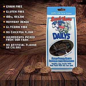 Sams Yams Sweet Potato Dog Treats, Healthy Dog Treats for Large, Medium, Small Breed Dogs, Sweet Potato Dog Chews Made in USA - Sam's Yams DAILY'S Sweet Potato Recipe Flavored with Chamomile, 7oz