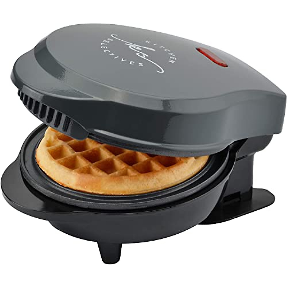 Kitchen Selectives Mini Waffle Maker By Select Brands - Classic Mini Waffle Iron for Traditional, Savory or Dessert Mini Waffles - Features Non-Stick Coating - 4 Mini Waffles, Dark Gray