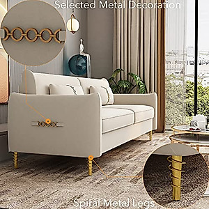 yunqishi 85.43" Modern Velvet Green Couch for Living Room, Luxury Upholstered Comfy Loveseat Sofa (Velvet Beige)