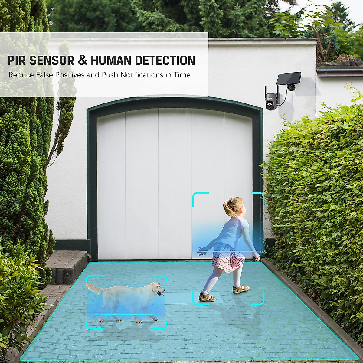 Xega 2 Pack Security Camera Wireless Outdoor 2K 360° PTZ Camera Solar Security Cameras for Home Surveillance 2.4G WiFi Spotlight & Siren Color Night Vision PIR Motion Detection 2-Way Talk IP66