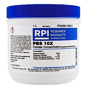 RPI PBS [Phosphate Buffered Saline], 10X Powder Concentrate, White Granular Powder, 1 Liter