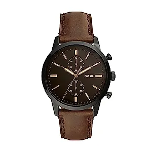 Fossil Men's Townsman Quartz Stainless Steel and Leather Chronograph Watch, Color: Black, Dark Brown (Model: FS5437)