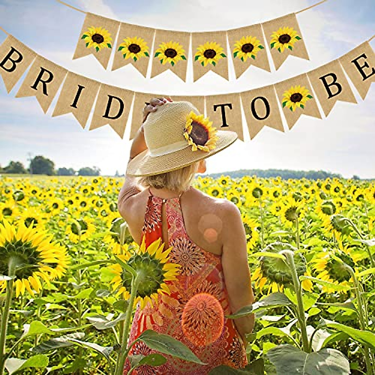 Doumeny Bride to Be Burlap Banner Rustic Sunflower Bunting Garland Bridal Shower Party Banner Jute Wedding Bunting Banner for Bachelorette Engagement Announcement Anniversary Party Photo Prop Decor