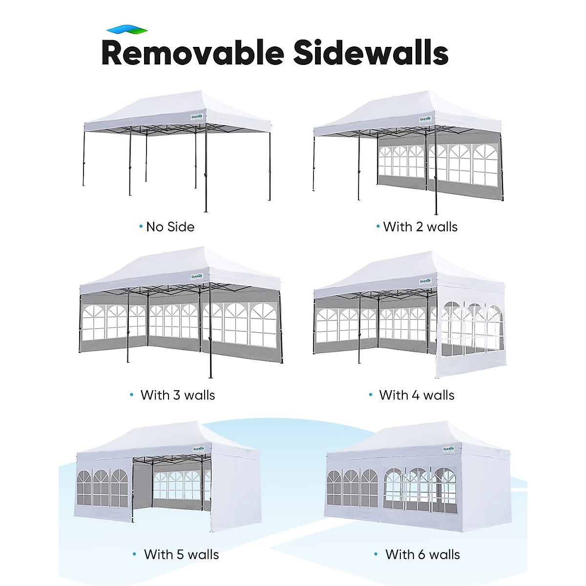 Quictent 10x20 EZ Pop Up Canopy with Sidewall,Heavy Duty Canopy Tent Party Tent for Wedding Outdoor Event,6 Sandbag Included (White)