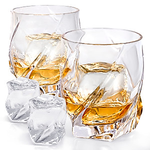 JAMES BENTLEY Glass Vride Heavy Tumbler – Elevate your Drinking Experience with our Whiskey Set of 2 Hand Blown, Double Wall Glass Tumbler (9.5oz) with Ice Mold Tray - Whiskey Glasses for Men