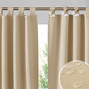 RYB HOME Porch Curtains Outdoor Waterproof - 2 Panels Detachable Top Water Resist UV Block Privacy Thermal Draperies for Patio Pergola Pavilion Spa, W 100 x L 84, Beige