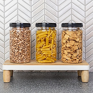 Cornucopia 32oz Clear Plastic Jars with Black Ribbed Lids (6 pack): BPA Free PET Quart Size Canisters for Kitchen & Household Storage