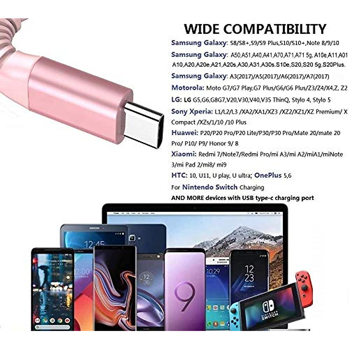 Type C Charging Cable 3A Fast Charge USB C Cable【2Pack 6FT】C Cord Phone Charger Fast Charging Cord for Samsung Galaxy S10 S9 S8 Note 8 A11 A01 A20 A21 A12 A10e A50 A51 S20 S21,LG K51 Stylo 4 5 6,Moto.