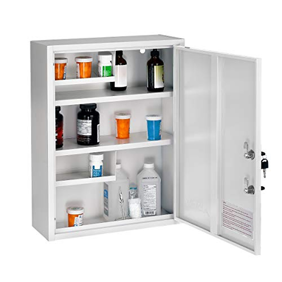 AdirMed Large Dual-Lock Medicine Cabinet – Wall Mounted & Secure Steel Medicine Pills & First Aid Kit & Emeergency Kit Box with Locks for Home Office & School Use (White)