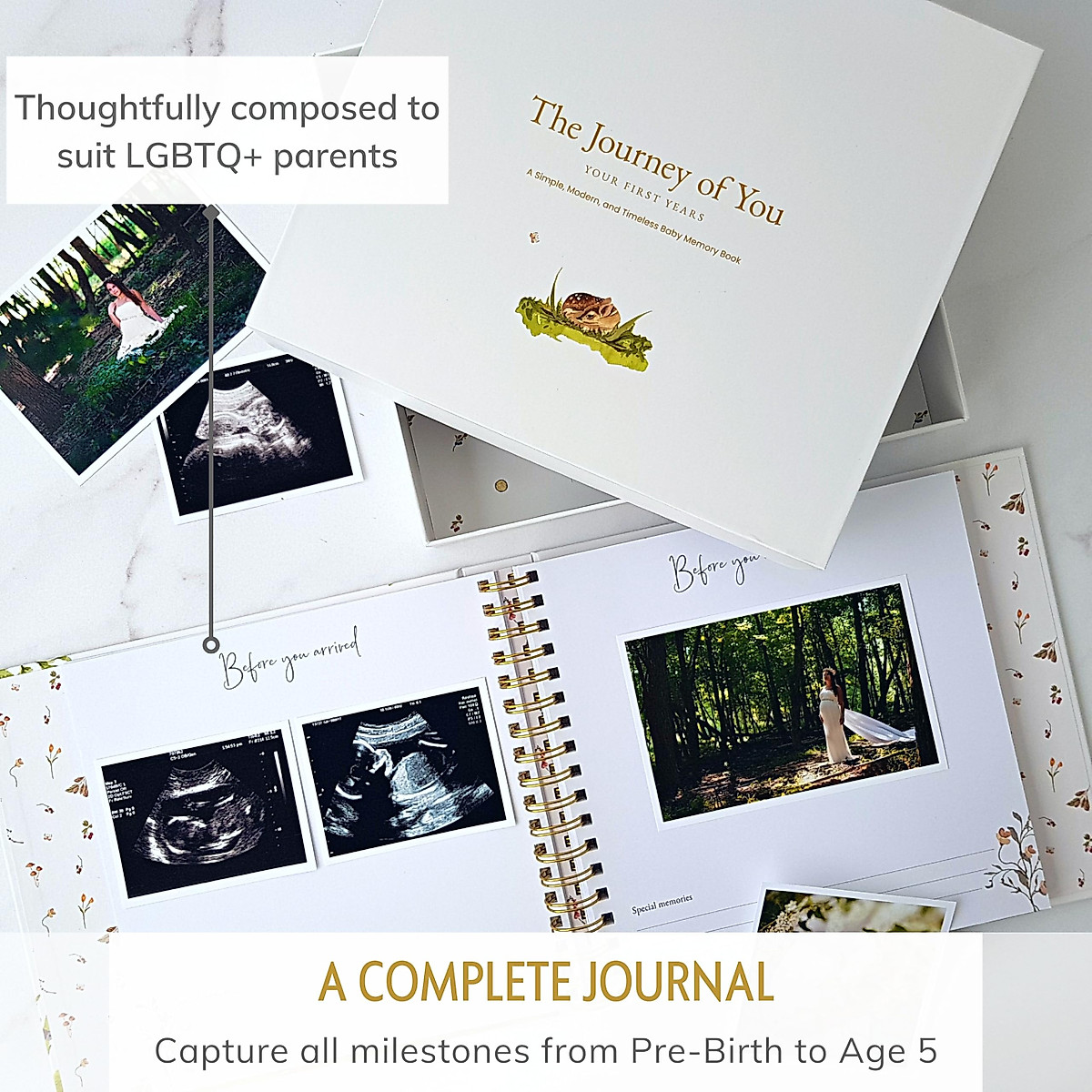 Baby Memory Book for Girl or Boy - First 5 Year Unisex Woodland Animal Keepsake to Log New Born 1st Milestone - Gender Neutral Photo Album - Parent Scrapbook Journal - Pregnancy Gift for Expecting Mom