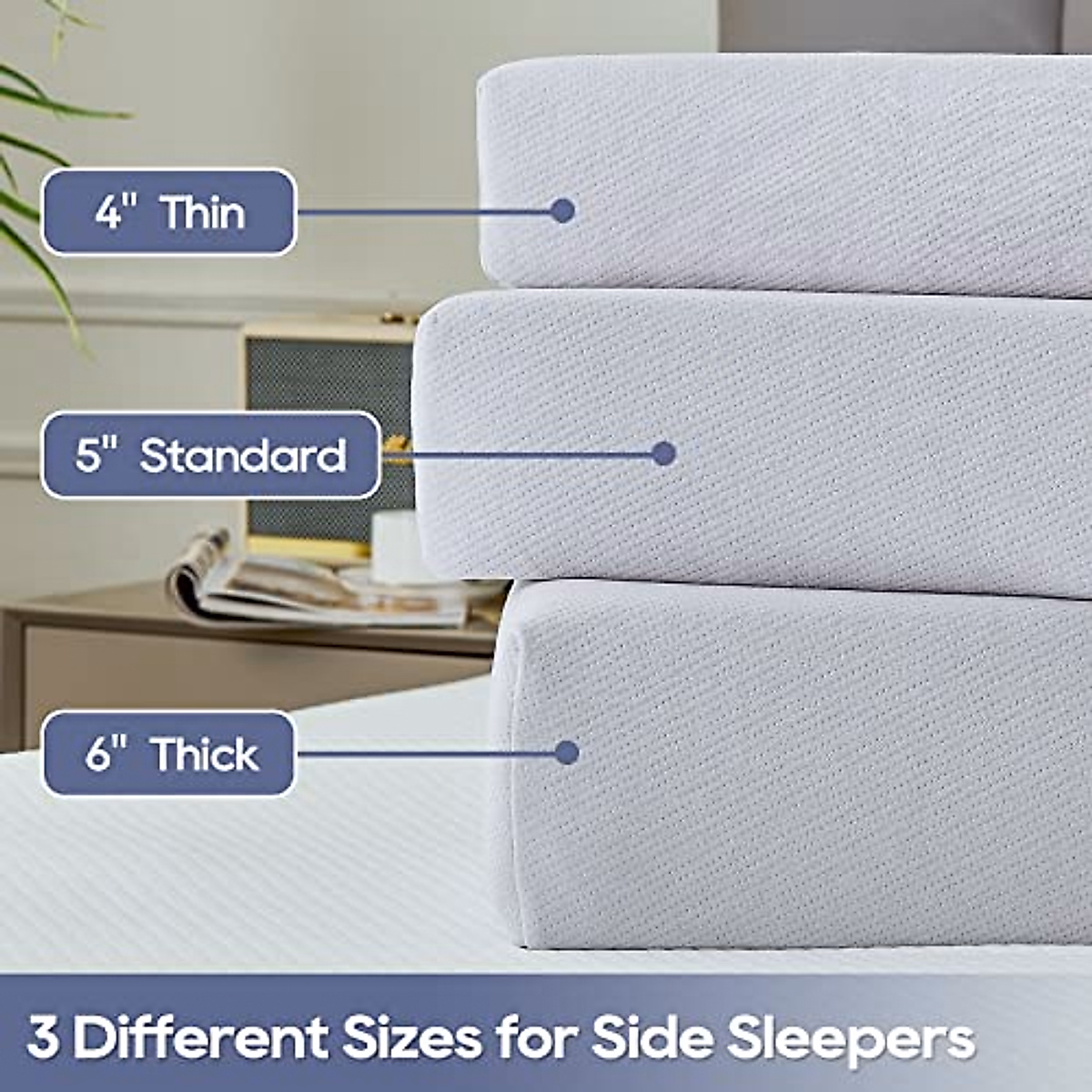 Cube Pillow for Side Sleepers (24"x12"x6", Extra Thick), Memory Foam Rectangle Pillow Support Neck and Shoulder for Pain Relief, Bed Pillow for Sleeping with Removable Cover - King, Queen|Gray