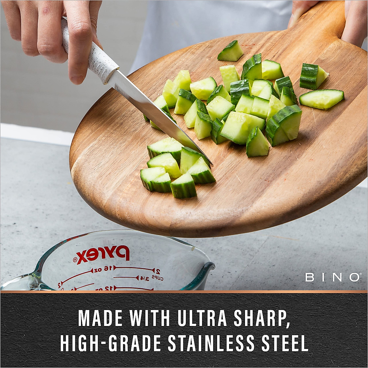 BINO 2-Piece Stainless Steel Paring Knife & Utility Knife with Blade Guards Set - Speckled White | Sharp Knife Set with Good Grip | Cooking Knives | Peeling & Cutting Fruits & Vegetables | Meal Prep