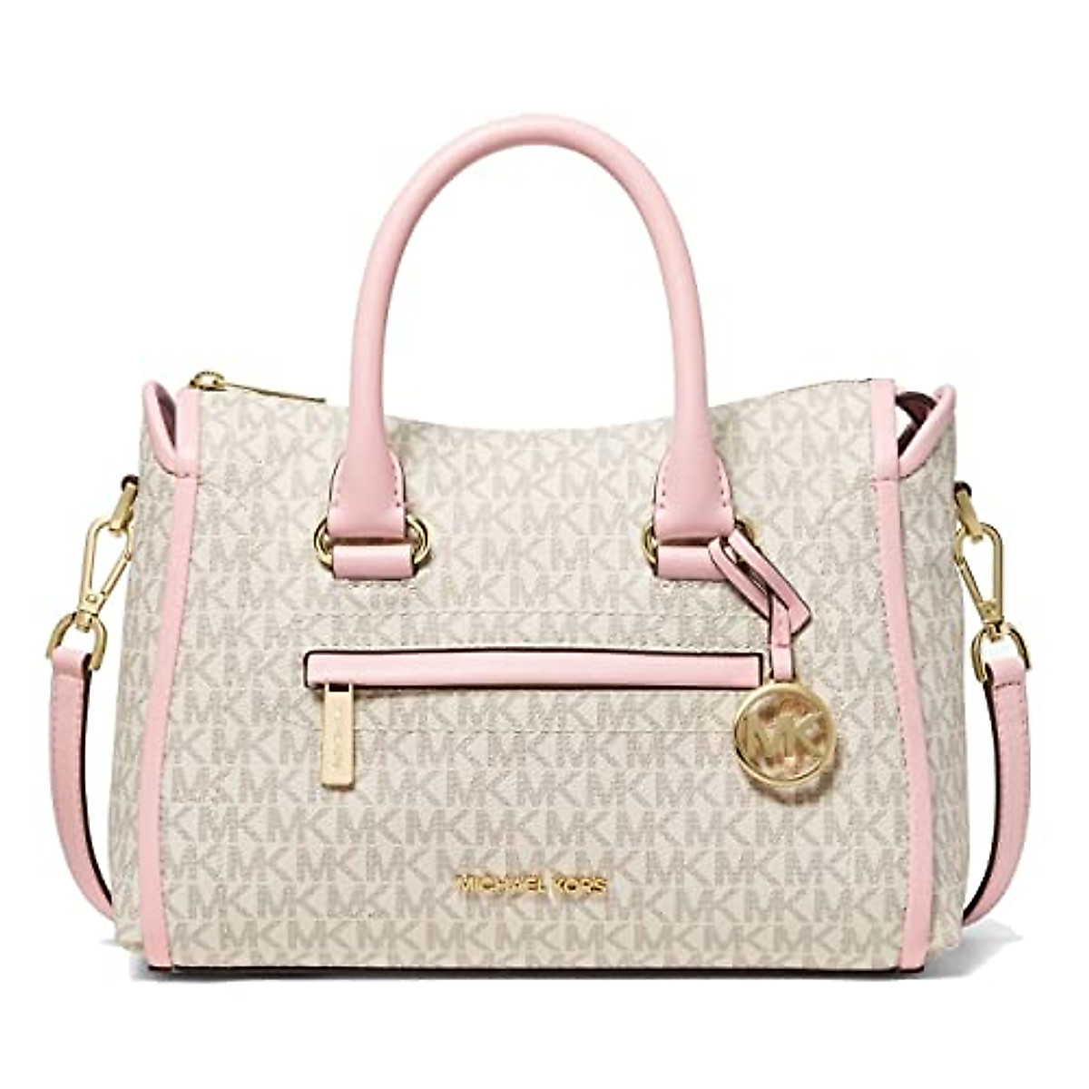 Michael Kors Carine Leather Medium Satchel, Vanilla/Soft Pink