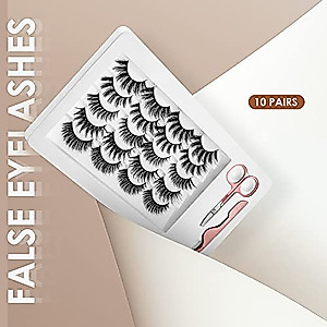 ONAFI False Eyelashes Mink Lashes Fake Eyelashes Kit Dramatic Cat-Eye Fluffy Wispies Eyelash [10 Pairs Pack-5 Styles]