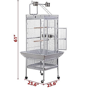 ZENY 61-inch Large Parrot Cockatiel Bird Cages with Wrought Iron Play Top, Aviary with Rolling Stand for Sun Parakeet Quaker Conure Lovebird Budgie Finch African Grey White Birdcage (White)