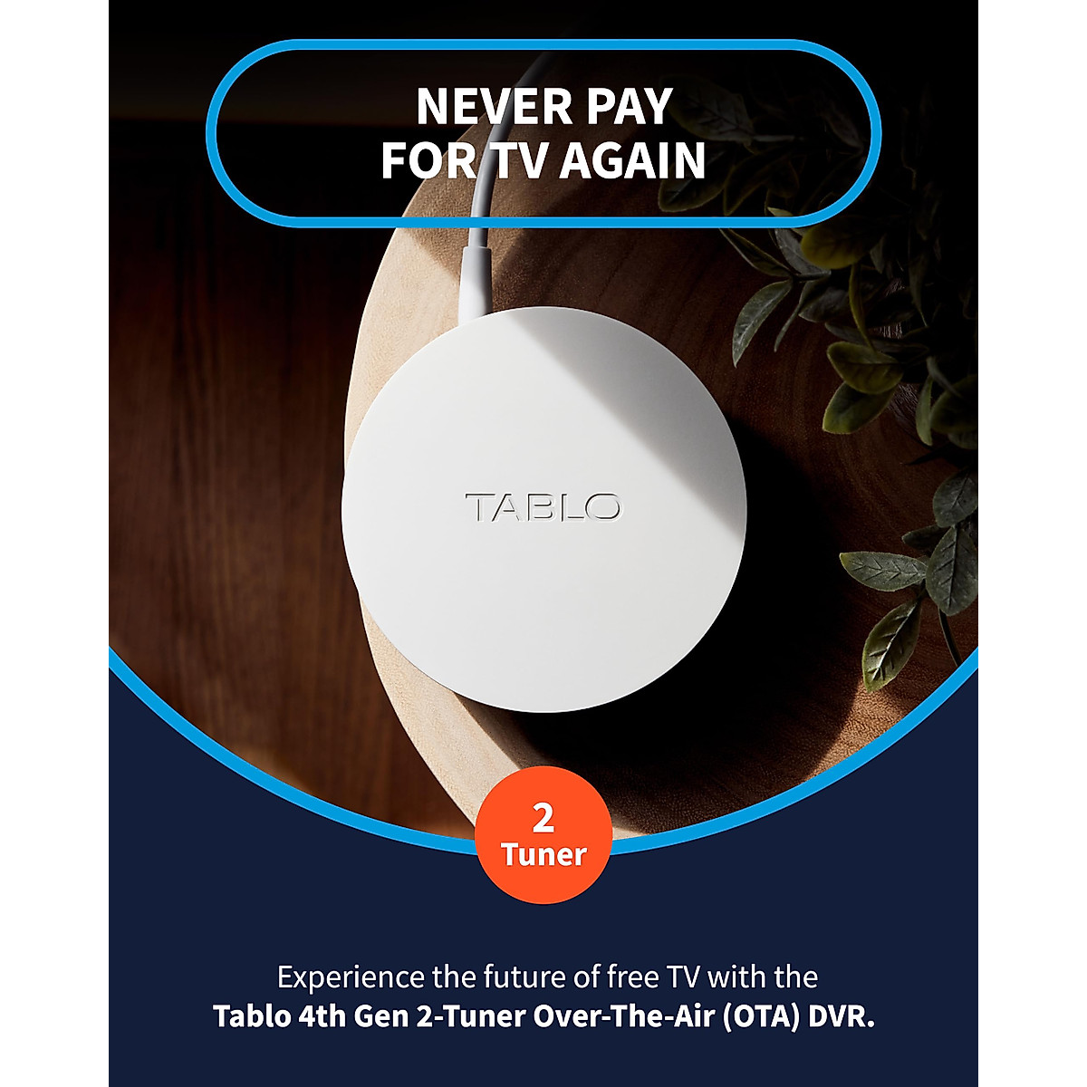 Tablo 4th Gen 2-Tuner Over-The-Air (OTA) DVR - Watch, Pause & Record Live TV, News, Sports & Movies in Your Home Over Wi-Fi - Pairs w/Any TV Antenna - 50+ Hrs Recording - No Subscriptions (Renewed)