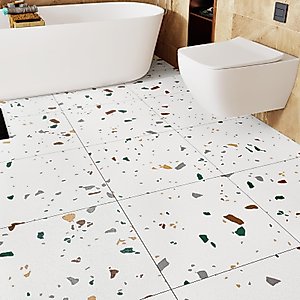 WESTICK Terrazzo Peel and Stick Flooring for Bathroom Removable Floor Tiles Peel and Stick Waterproof Self Adhesive Vinyl Flooring Terrazzo Peel and Stick Floor Tile for Kitchen Bedroom 10PCS 12"x12"