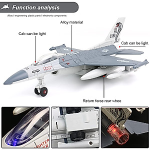 F16 Airplane Toy, Fighter Jet Toy for Kids, Pull Back Toy Jets, Diecast Airplanes Model with Light & Sound, Metal Airplane Gifts for Kids Decor